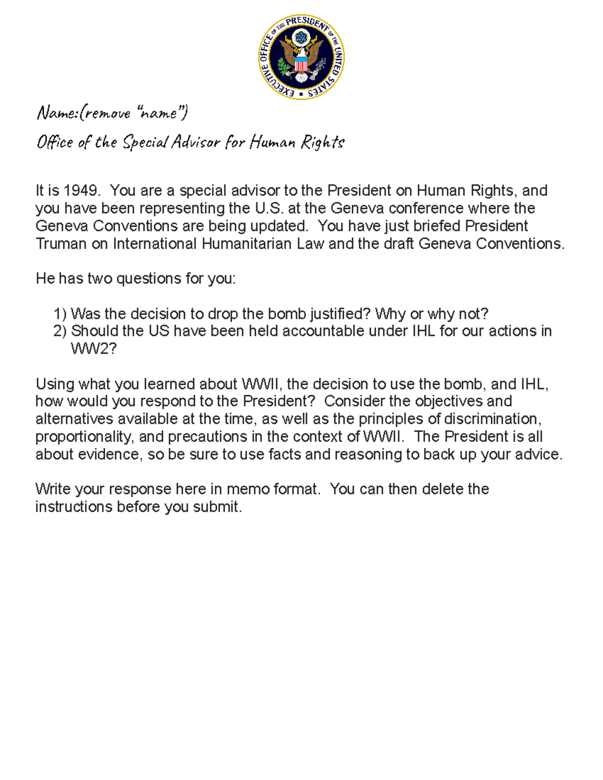 Campbell 23-24 Part 4 Memo to the President - Nam:(re “na”) Office of ...