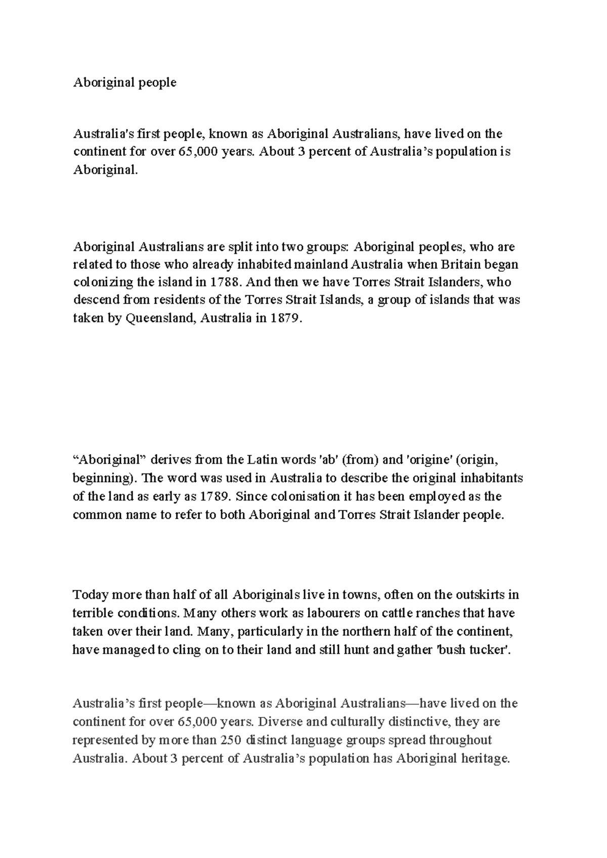 Aboriginal peope - Aboriginal people Australia's first people, known as ...