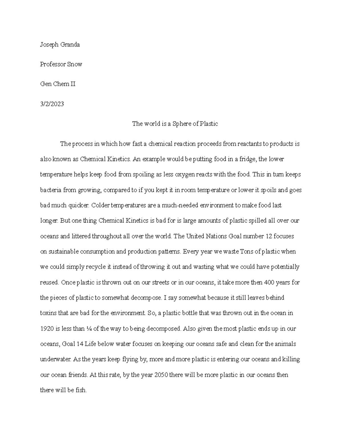 Reflection 3 Chem II - Joseph Granda Professor Snow Gen Chem II 3/2 ...