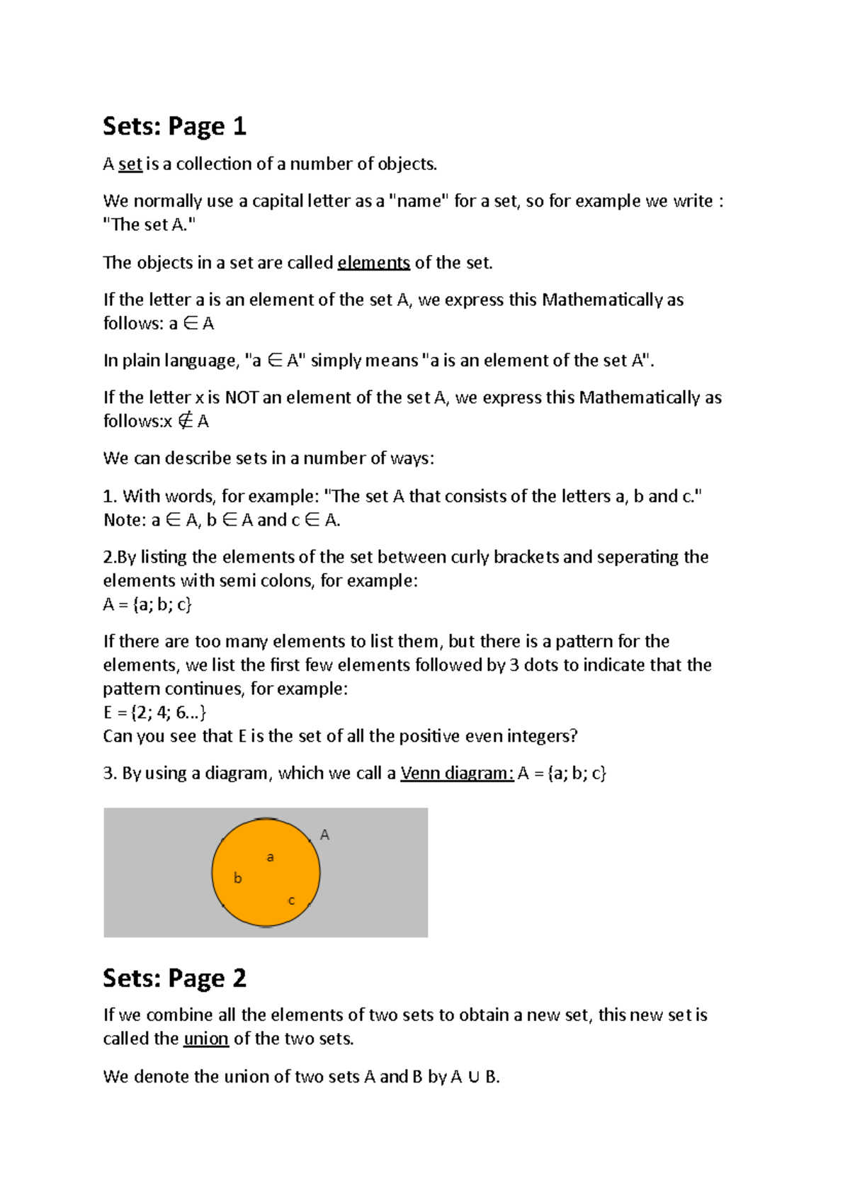 Sets - Sets: Page 1 A set is a collection of a number of objects. We ...