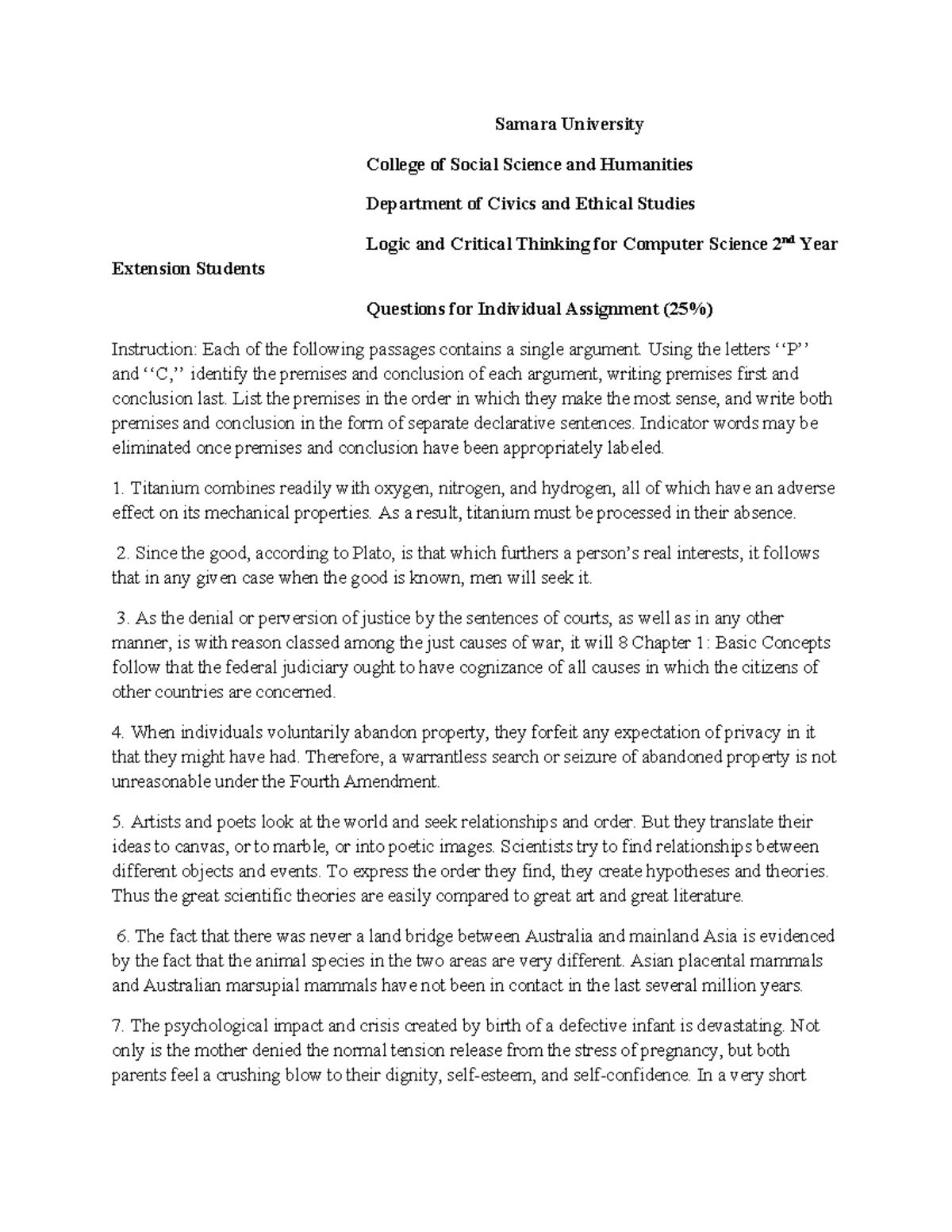 Individuaa Assignment for Computer Science - Samara University College of Social Science and ...