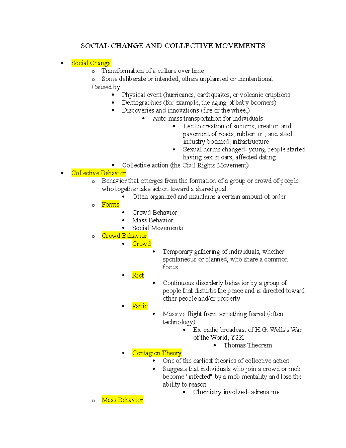 Social movements Lecture Notes - SOCIAL CHANGE AND COLLECTIVE MOVEMENTS ...