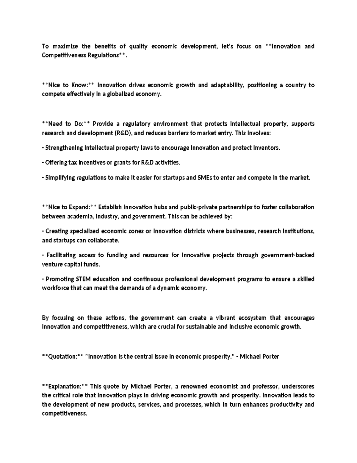 Economics - To maximize the benefits of quality economic development ...