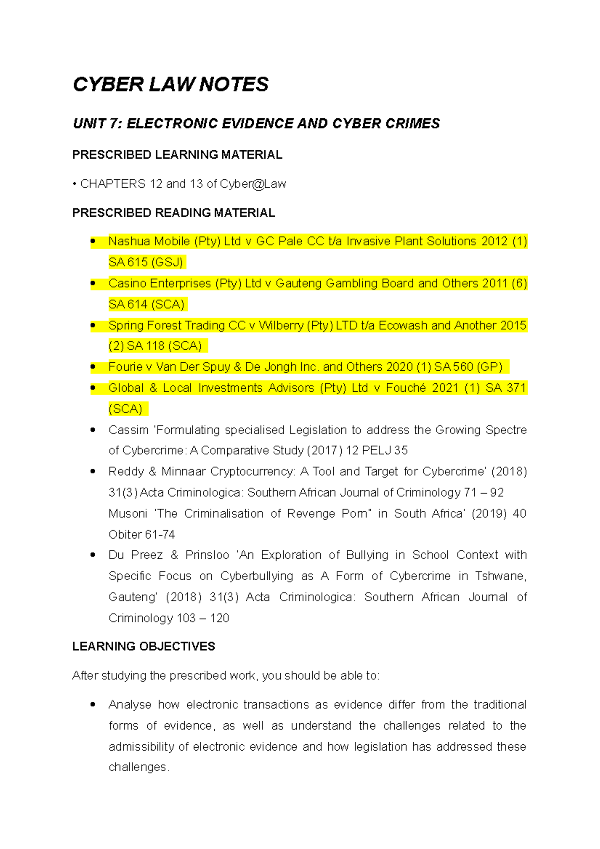 Cyber LAW Notes Unit 7 Part 1 - CYBER LAW NOTES UNIT 7: ELECTRONIC ...