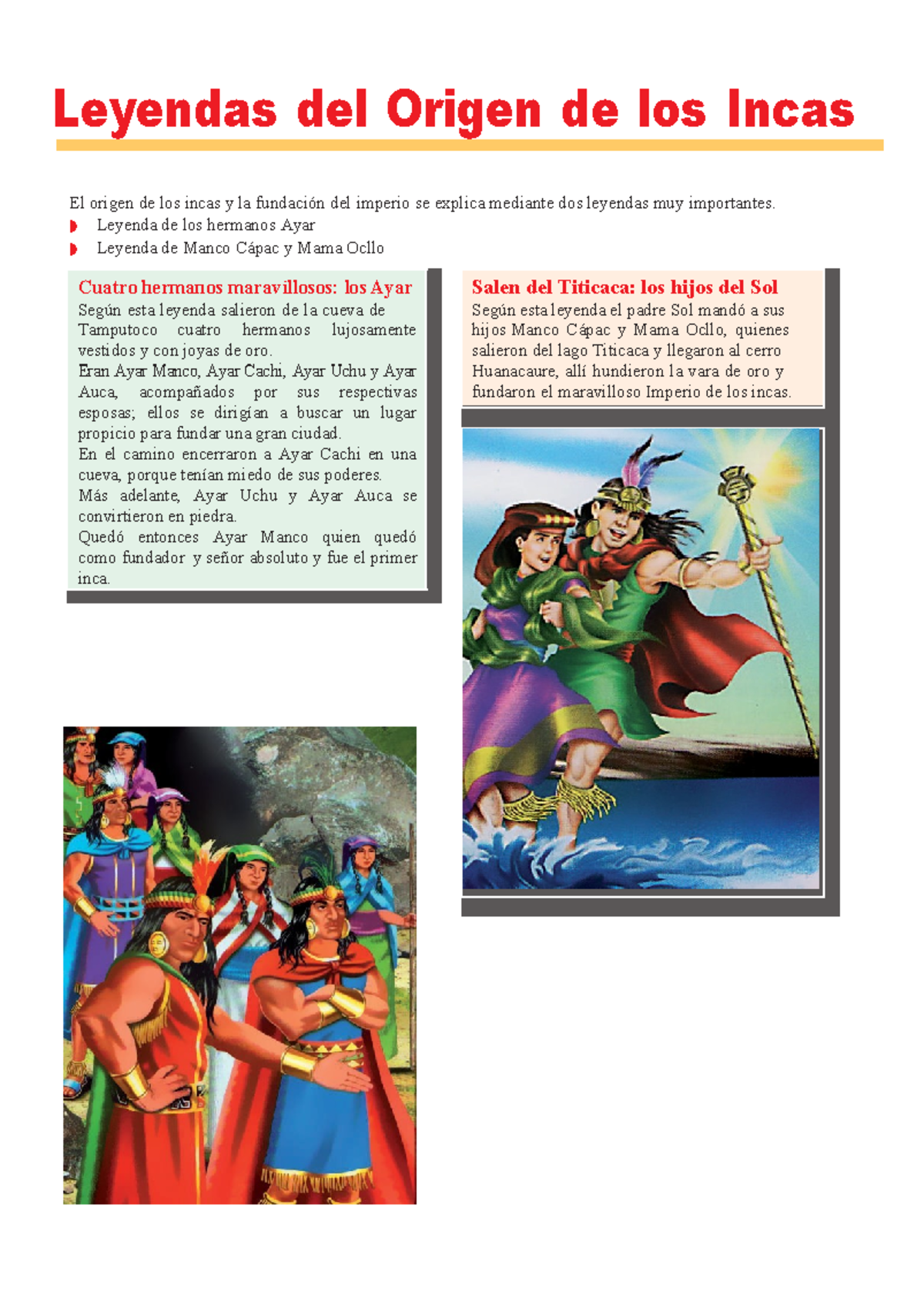 Leyendas del Origen de los Incas pra Primer Grado de Primaria ...