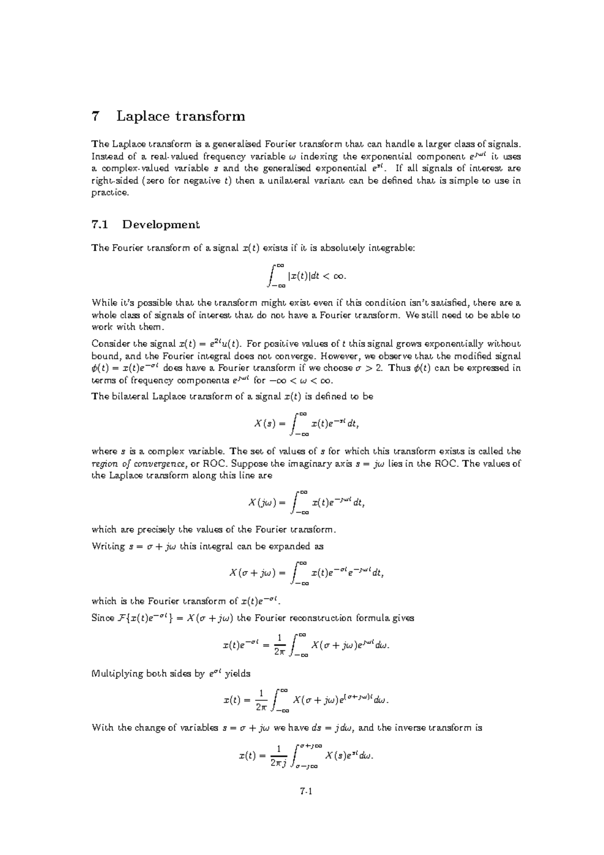 07 laplace notes - 7 Laplace transform The Laplace transform is a ...