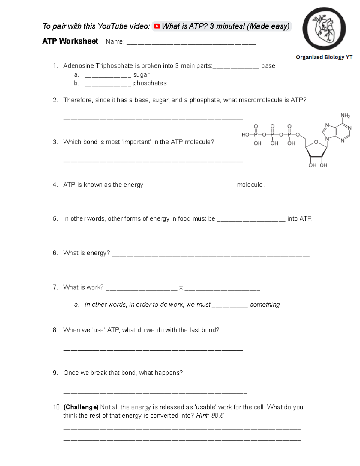 Whatis ATPWorksheet Pairedwith You Tube Video-1 - To pair with this ...