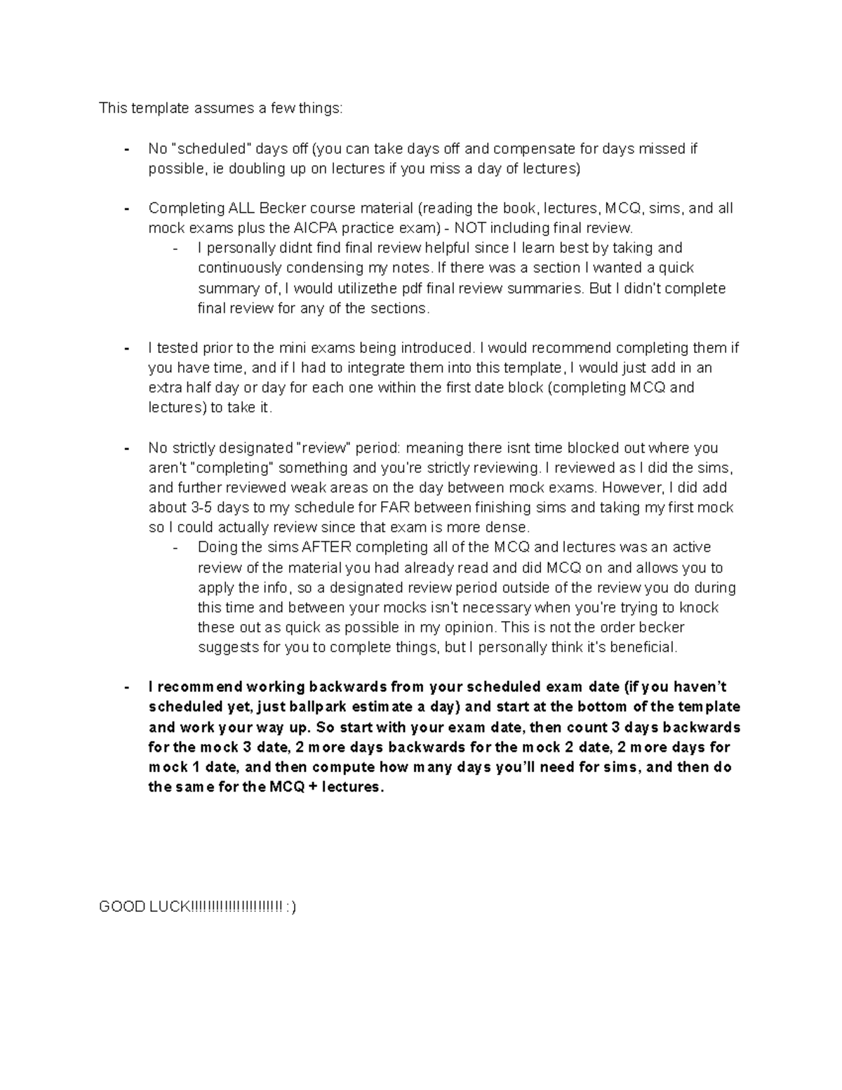 CPA Exam Study Template - This template assumes a few things: No ...