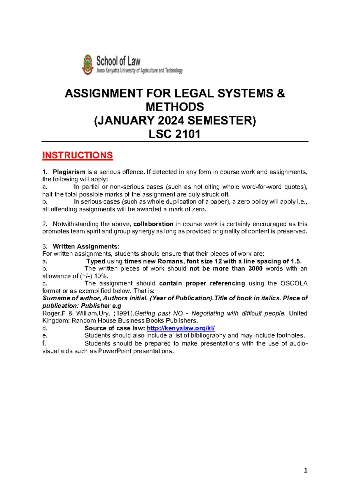 Legal Systems & Methods( Assignment)(JAN 2024 SEM)(doc) - 1 ASSIGNMENT ...