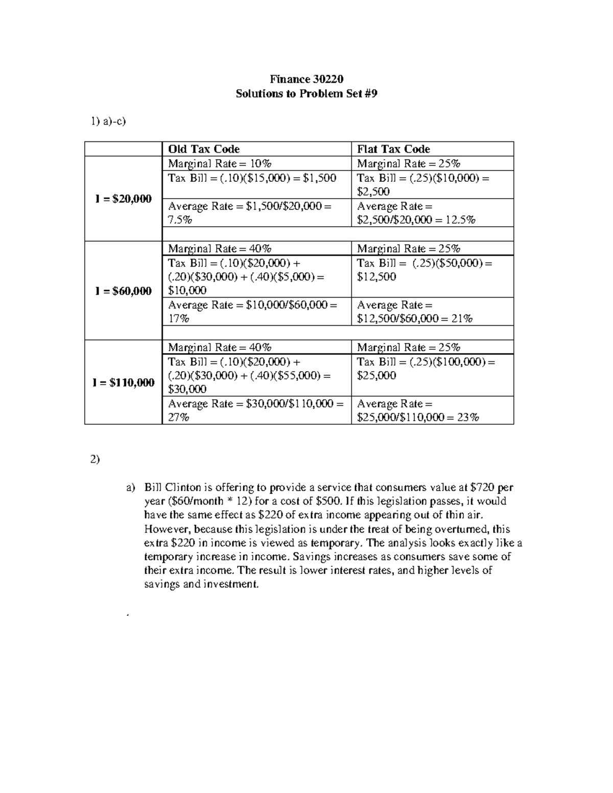 Seminar assignments - Problem set 9 solutions - Finance 30220 Solutions to Problem Set # a)-c ...