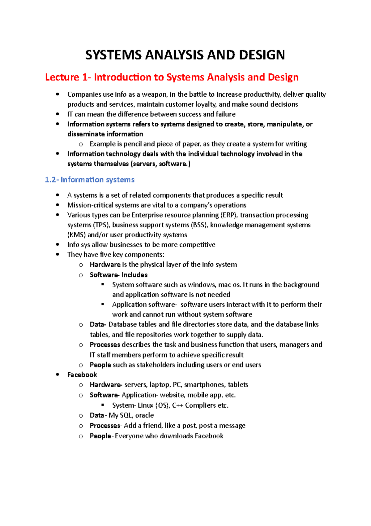 Systems Analysis AND Design - SYSTEMS ANALYSIS AND DESIGN Lecture 1 ...