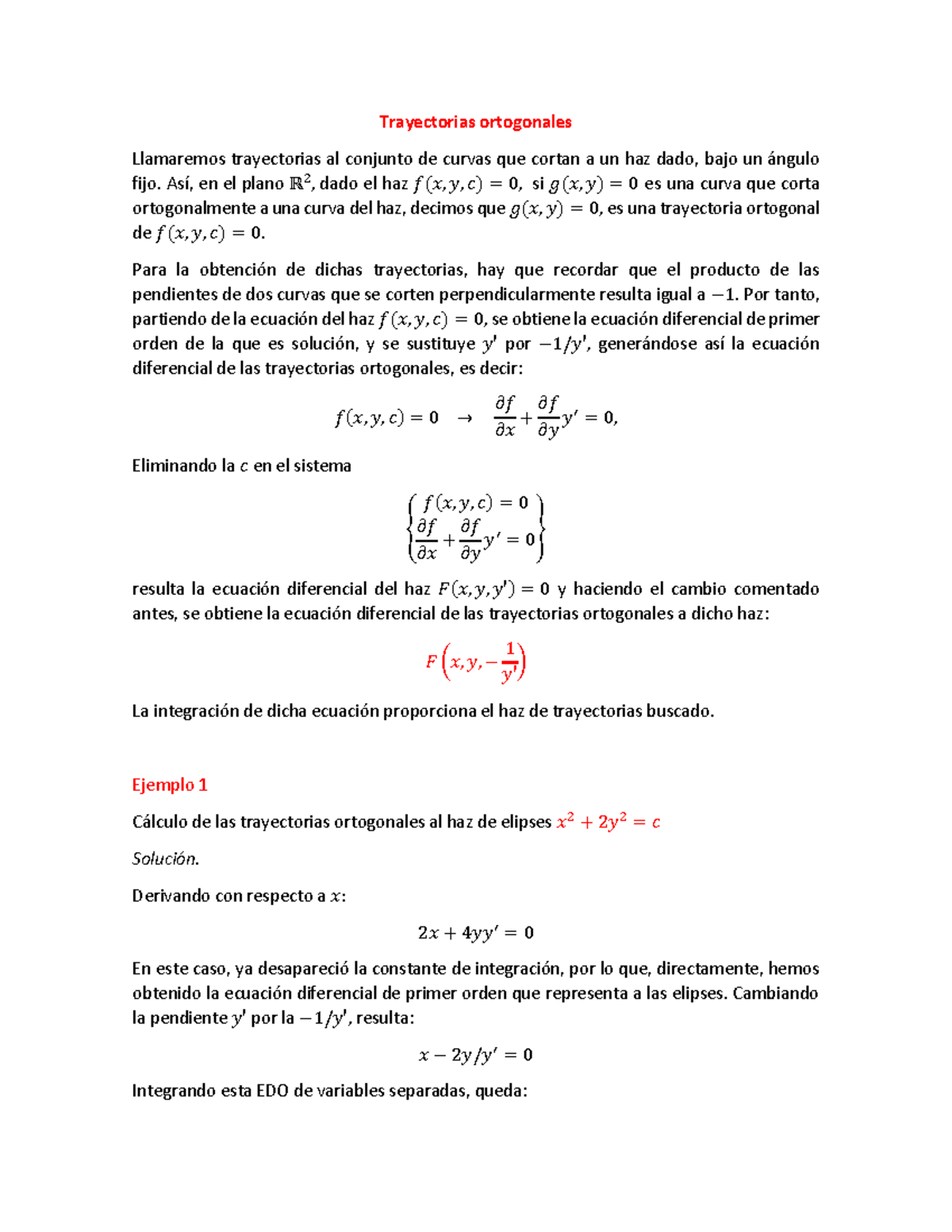 Guía 9 Trayectorias ortogonales, líneas MP y otras EDO - Trayectorias ortogonales Llamaremos ...