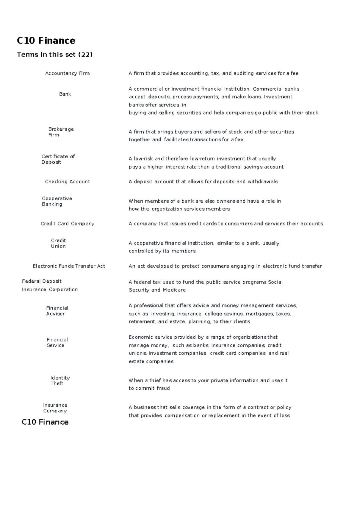 C10 Finance Flashcards copy - C10 Finance Terms in this set (22 ...