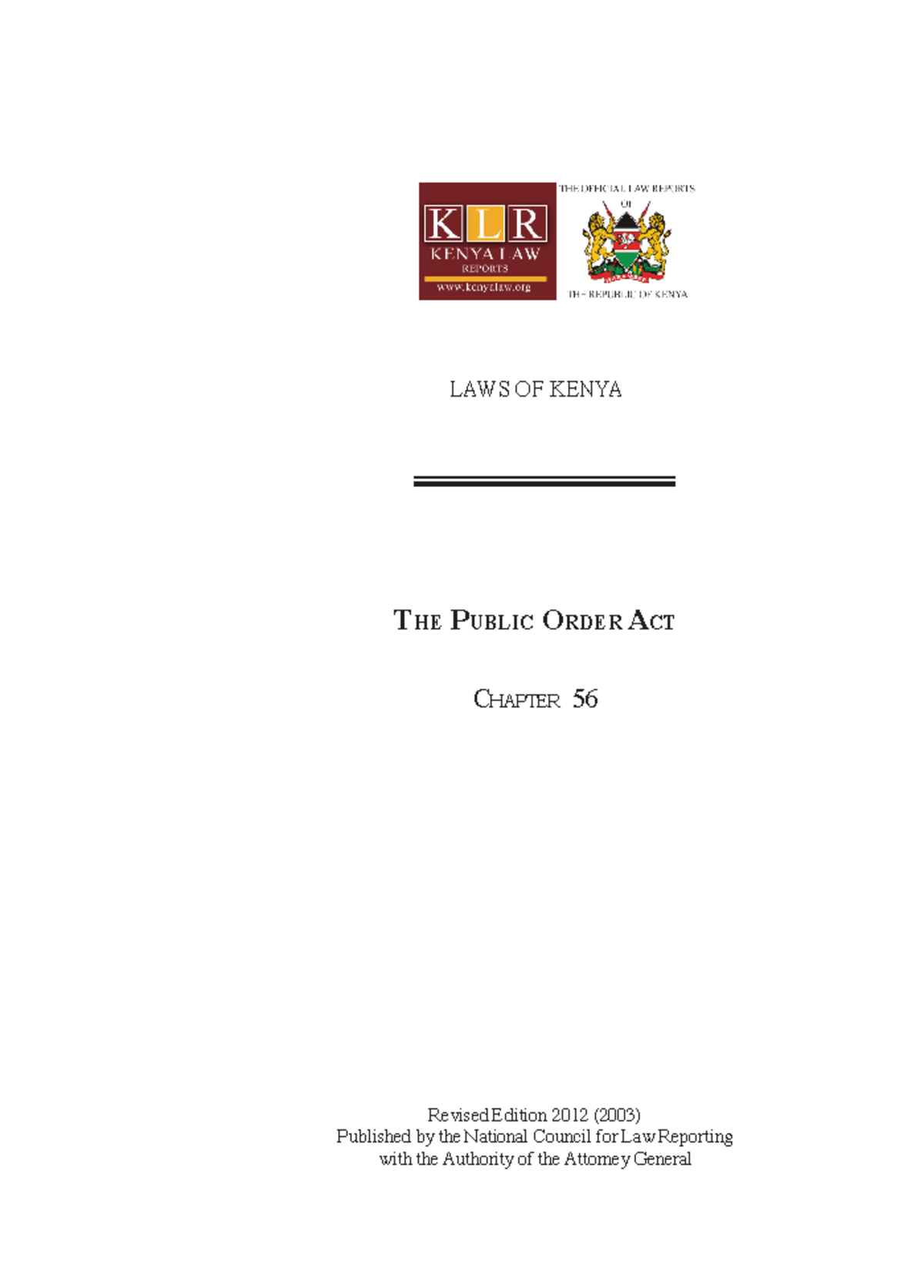 Public Order Act, Cap 56 - LAWS OF KENYA The Public Order AcT Chapter ...