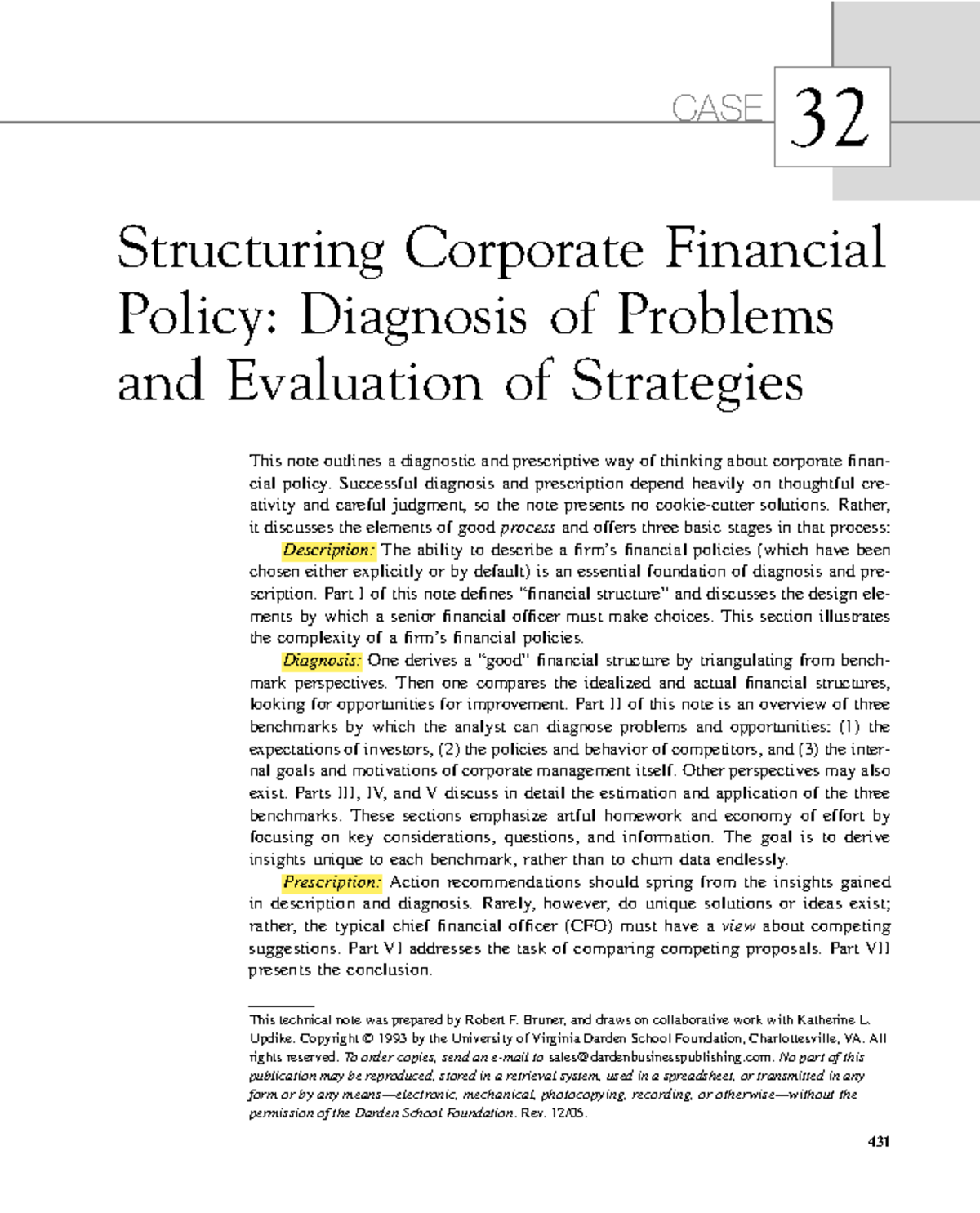 Structuring Corporate Financial Policy - Structuring Corporate Financial Policy: Diagnosis of ...