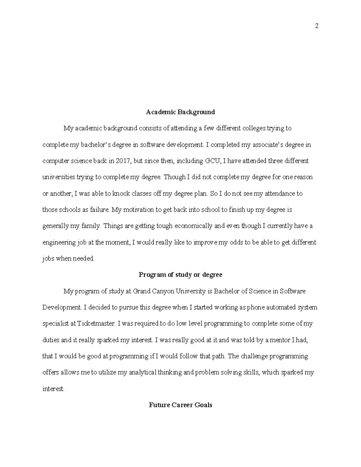 Reflection- Academic Path copy - Academic Background My academic ...