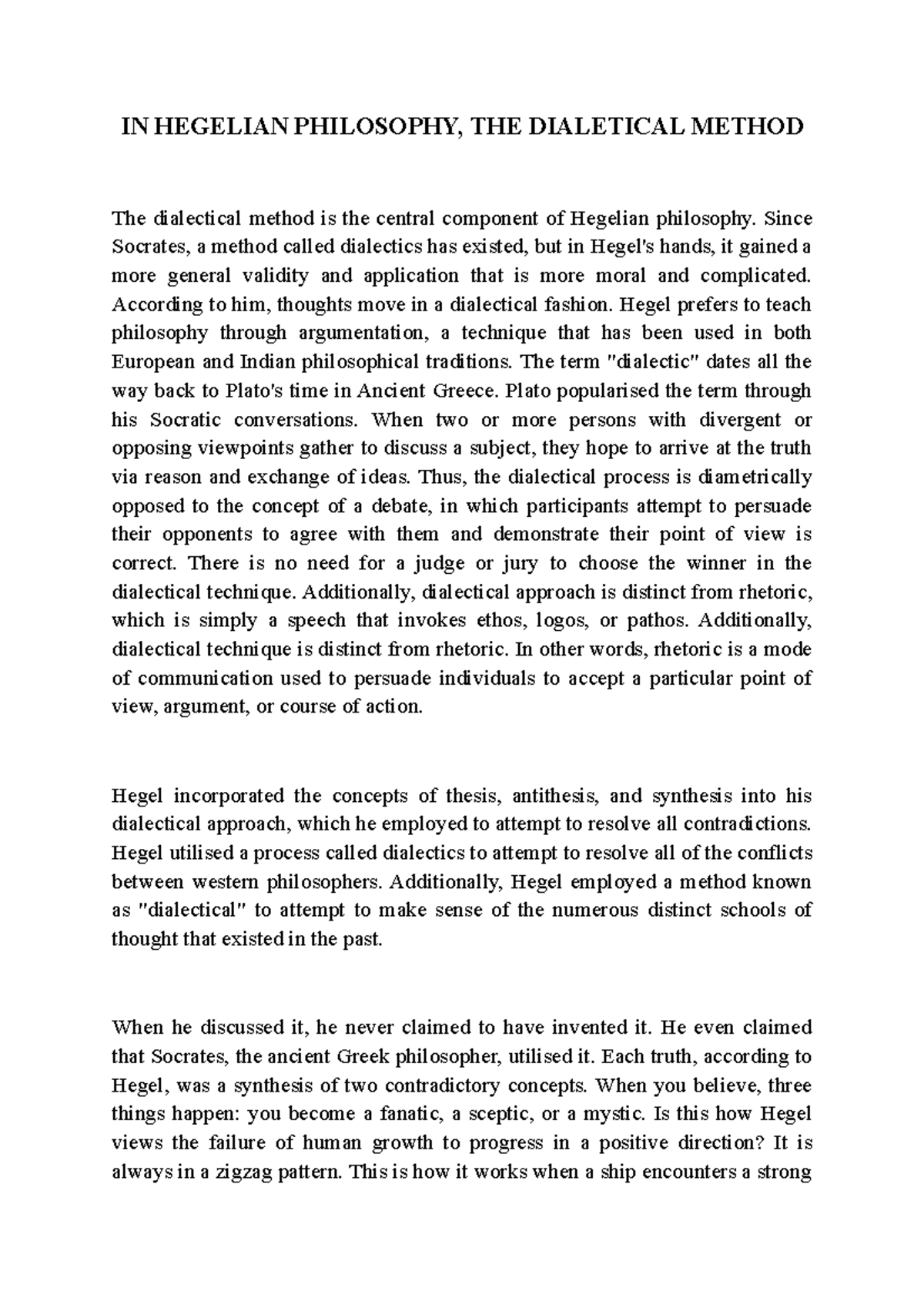 IN Hegelian Philosophy, THE Dialetical Method - IN HEGELIAN PHILOSOPHY ...