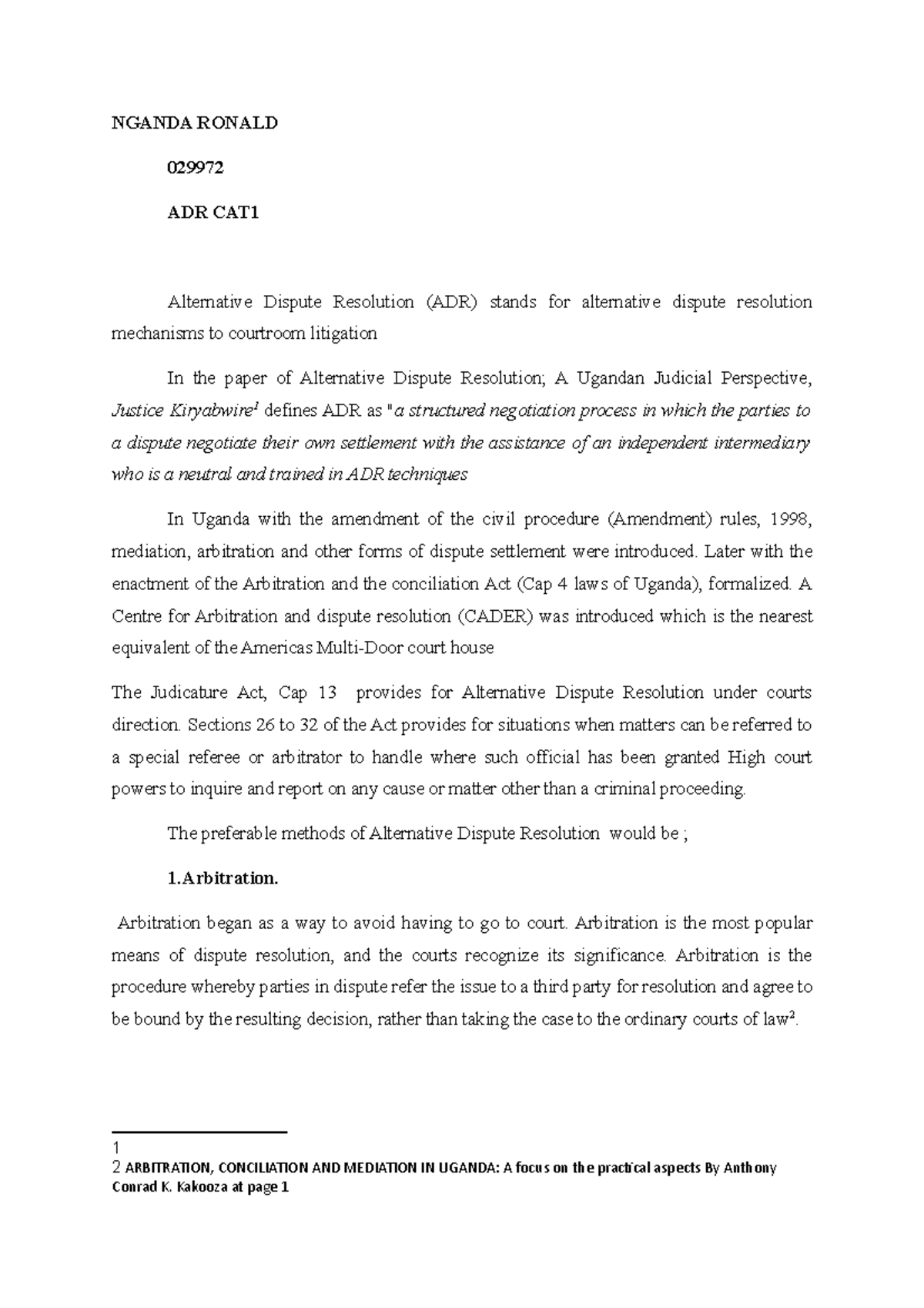 ADR CAT1 - jzkj - NGANDA RONALD 029972 ADR CAT Alternative Dispute ...