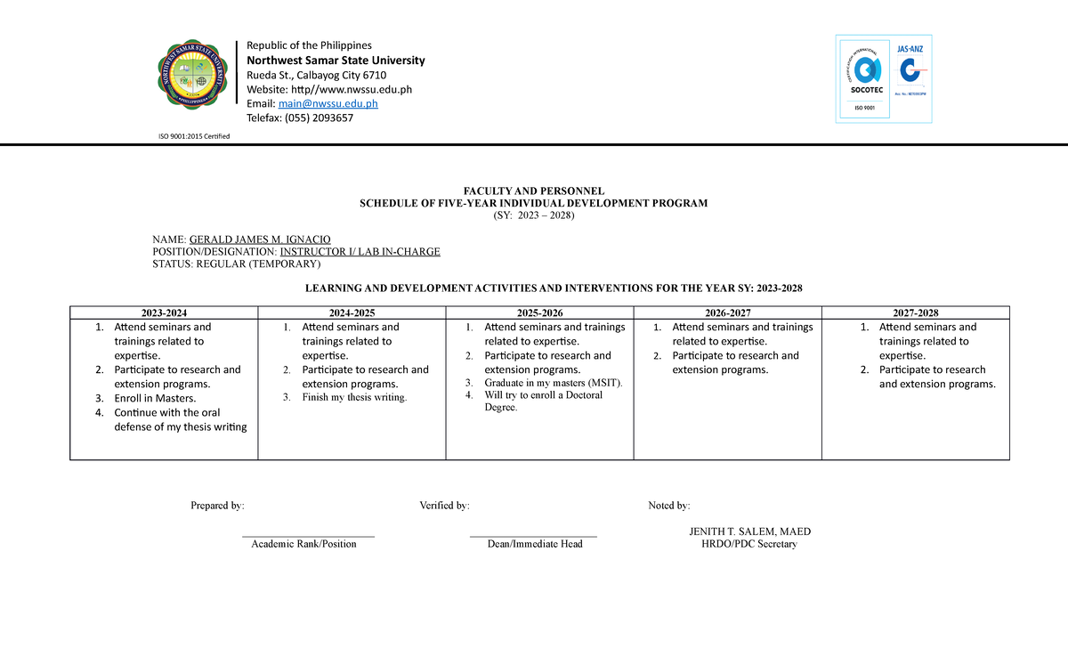 Updated-Faculty-and-Non-Teaching-IDP-Schedule-Template - ISO 9001:2015 ...