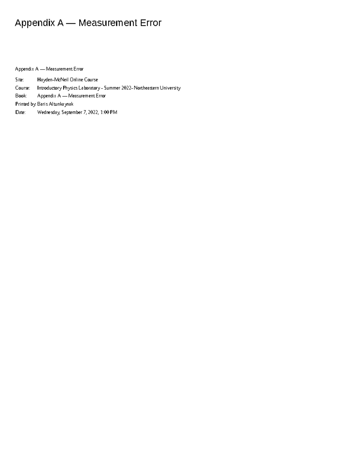 Appendix A — Measurement Error - Appendix A — Measurement Error Appendix A — Measurement Error ...