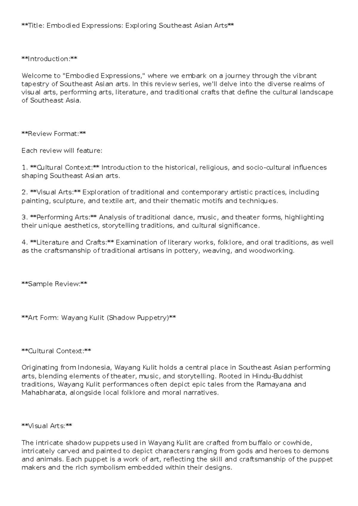 Embodied Expressions: Exploring Southeast Asian Arts - Title: Embodied Expressions: Exploring ...