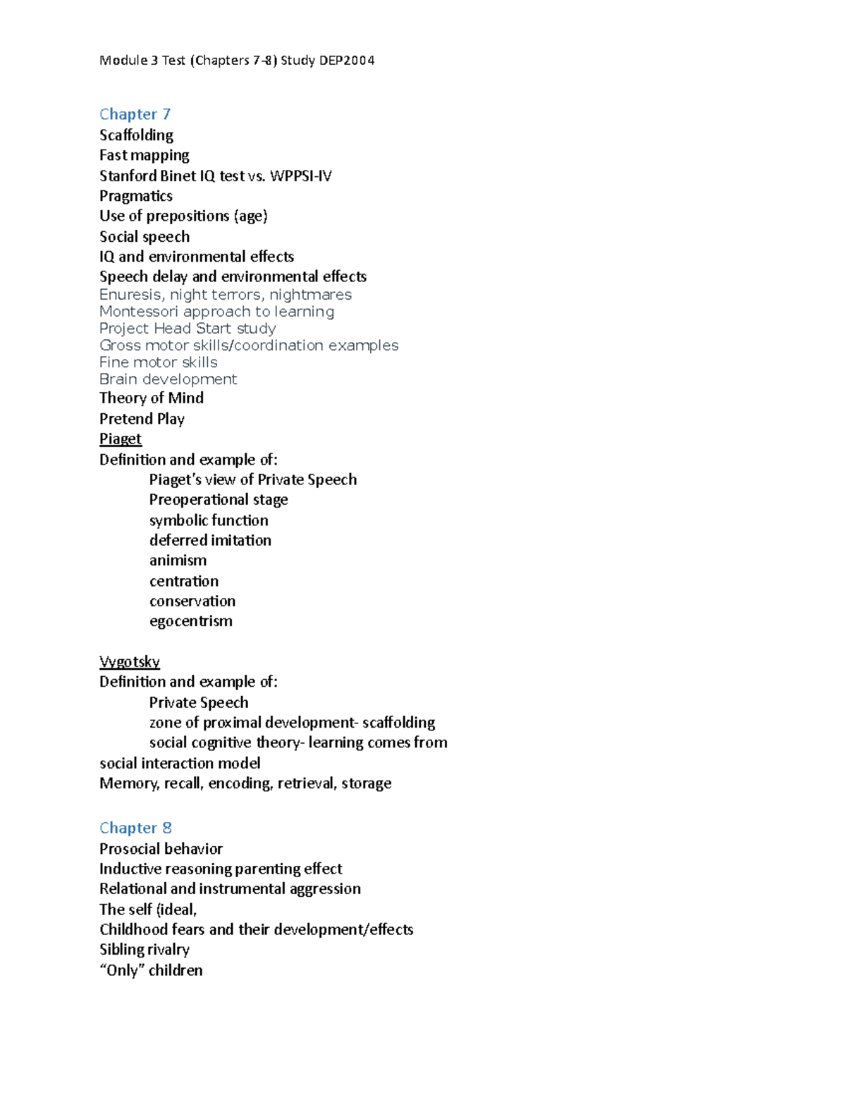 Module 3 Test (Chapters 7-8) Study Guide DEP2004 VCC - Module 3 Test ...