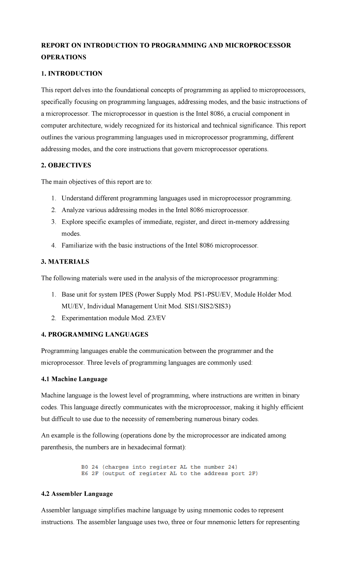 Programming AND Microprocessor Operations report - REPORT ON ...