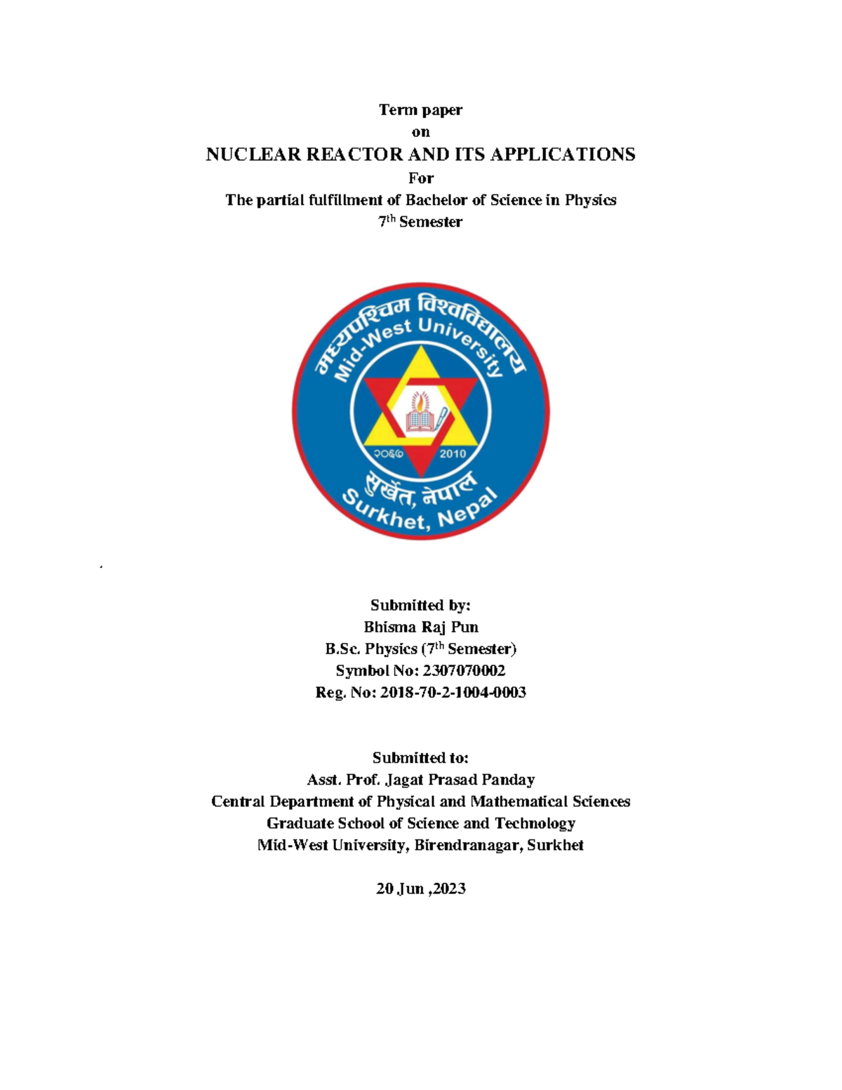 Nuclear Reactor and Its Application - Term paper on NUCLEAR REACTOR AND ...