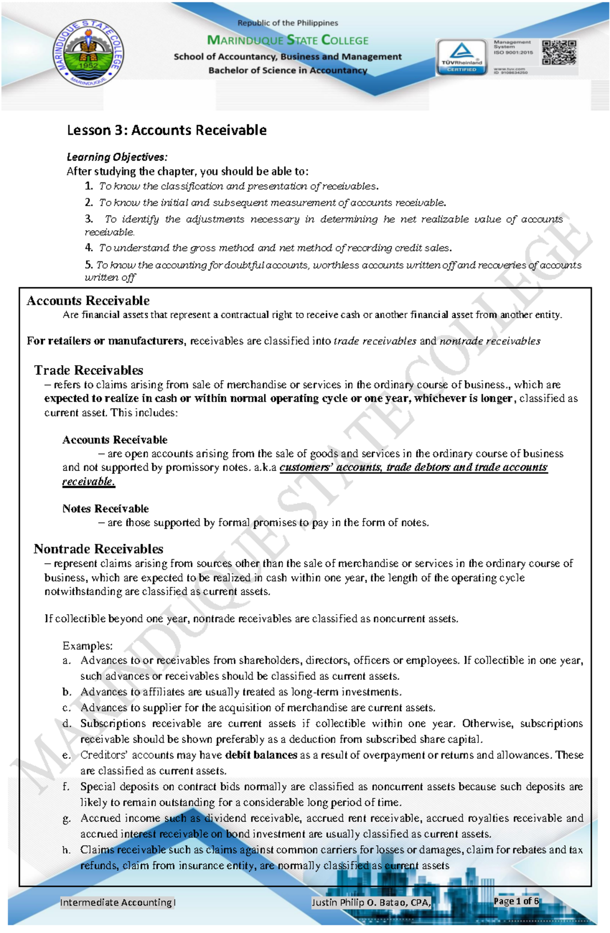 Accounts Receivable Module - Lesson 3: Accounts Receivable Learning ...