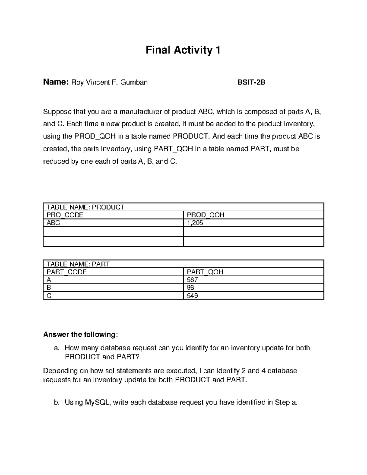 Final Activity 1 - Gumban - Final Activity 1 Name: Roy Vincent F ...