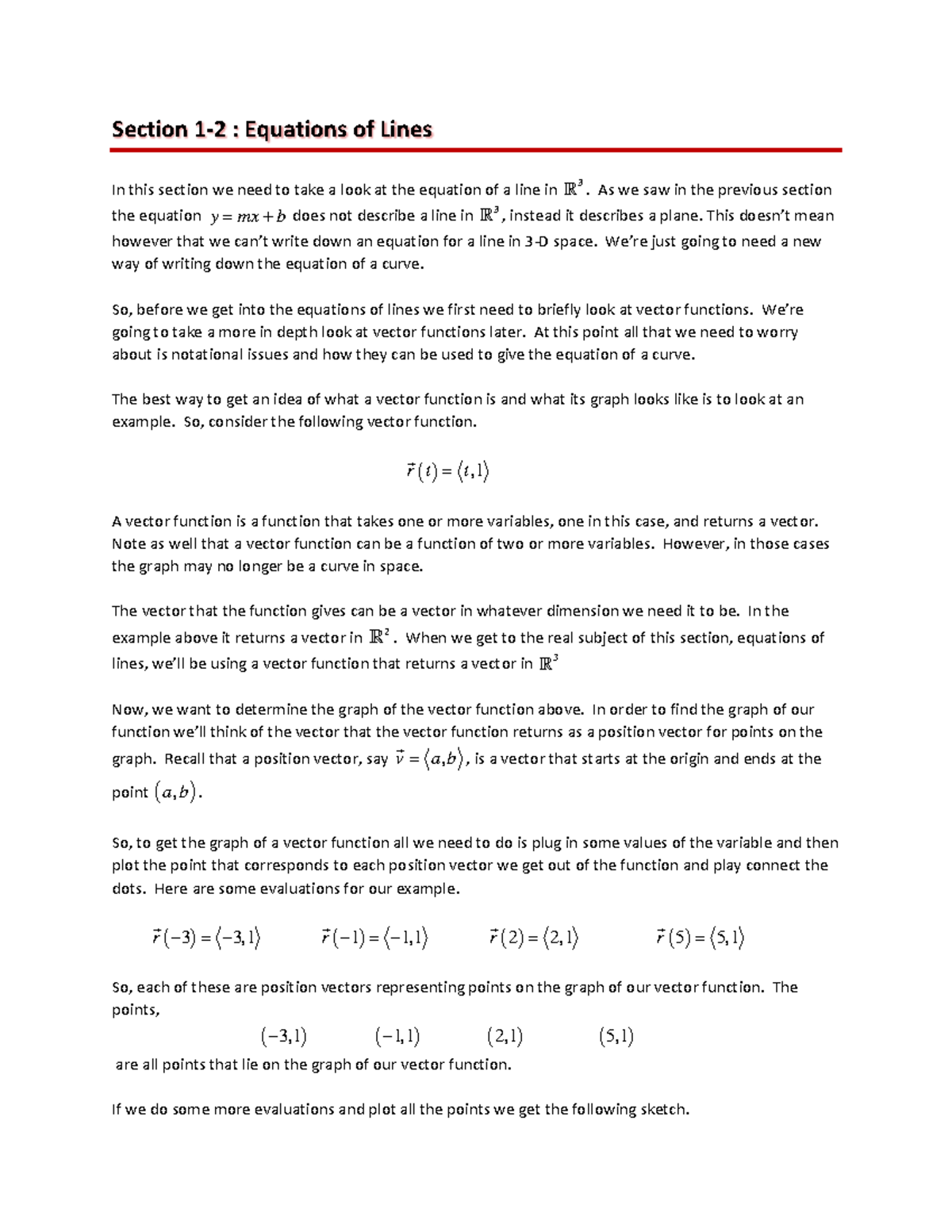Calc Iii Eqn Of Lines Lecture Notes Section 1 2 Equations Of Lines In This Section We Need