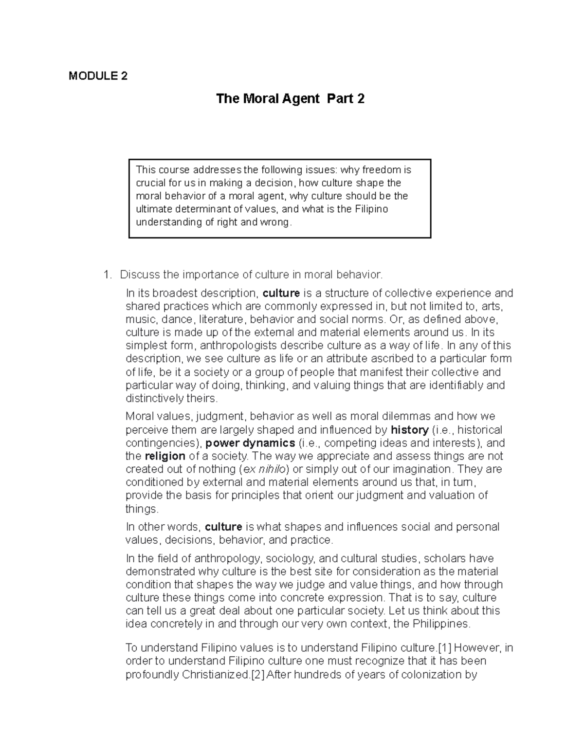 Module 2 Part 2 The Moral Agent - MODULE 2 The Moral Agent Part 2 1 ...