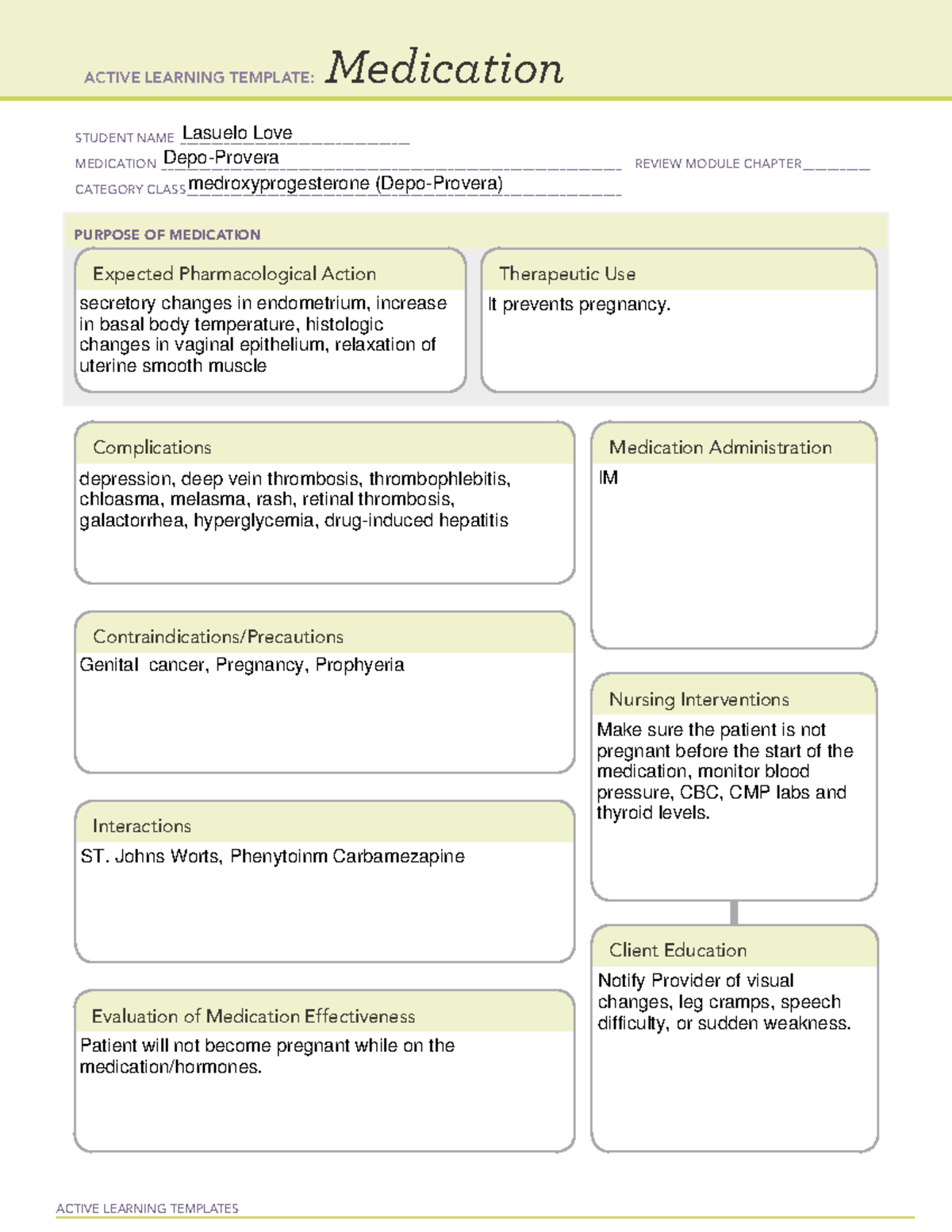 Depo - NURSING - ACTIVE LEARNING TEMPLATES Medication STUDENT NAME ...