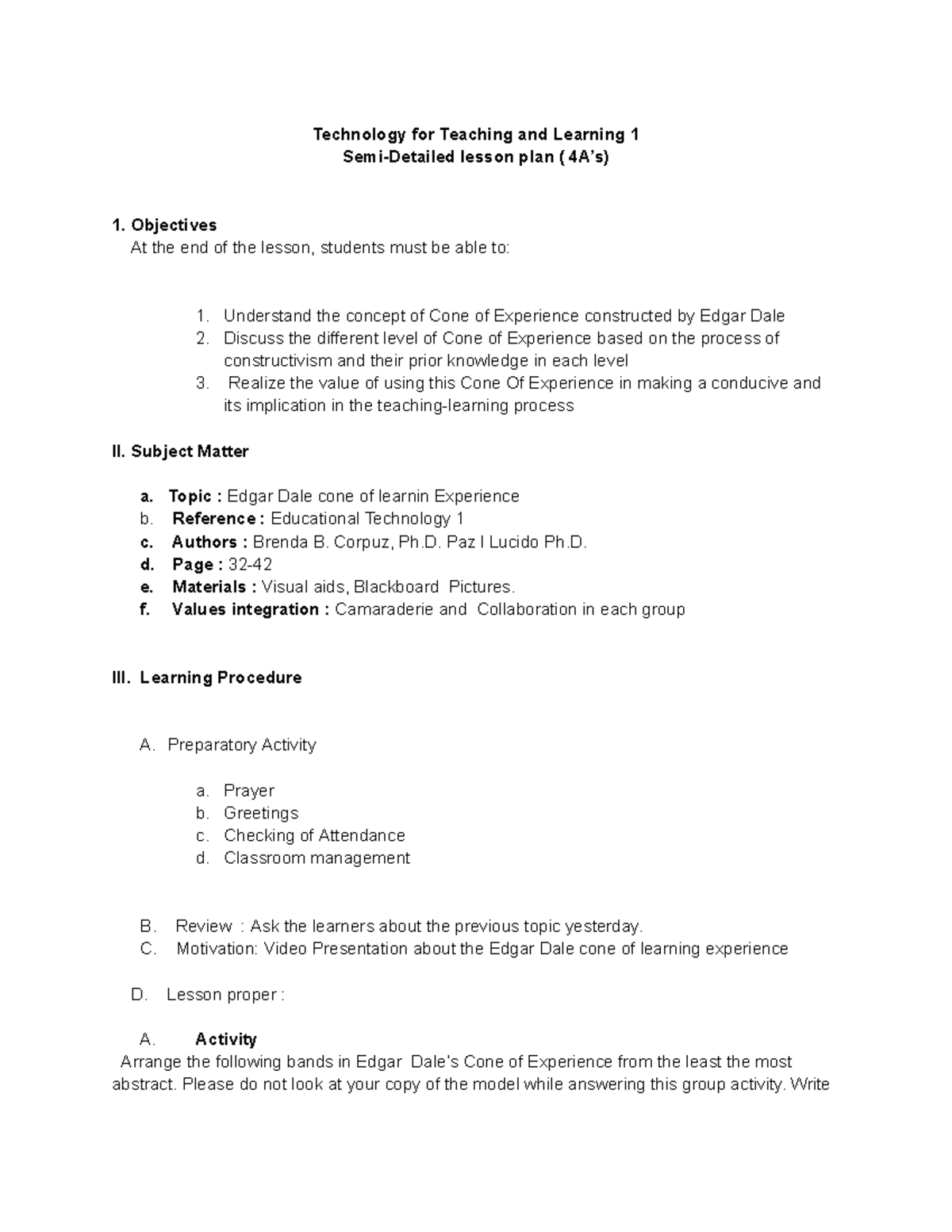 EDUC 103 semi detailed lesson plan-2 - Technology for Teaching and Learning 1 Semi-Detailed ...