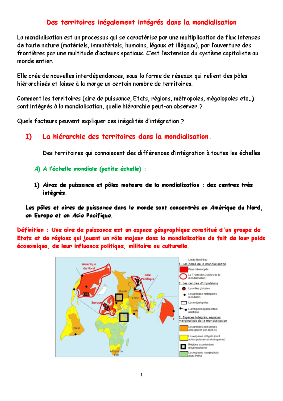 Des territoires inégalement intégrés dans la mondialisation cours ok ...