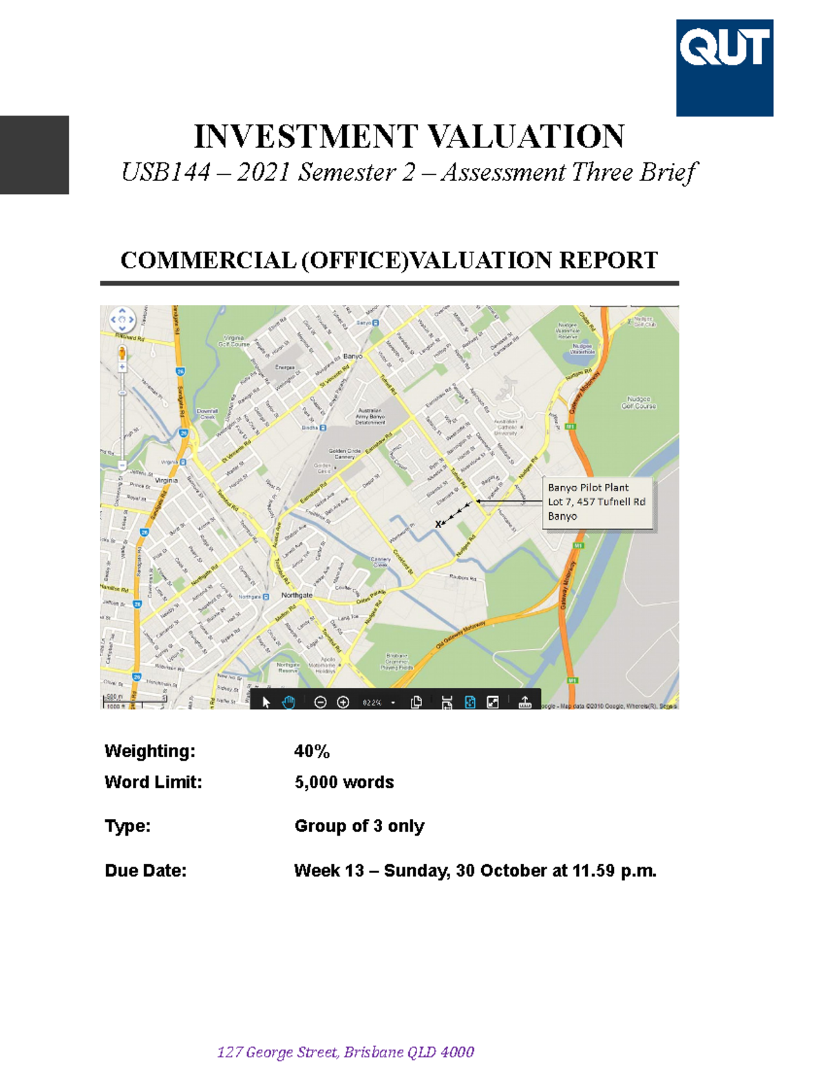Assessment 3 Brief Industrial Valuation Report - INVESTMENT VALUATION ...