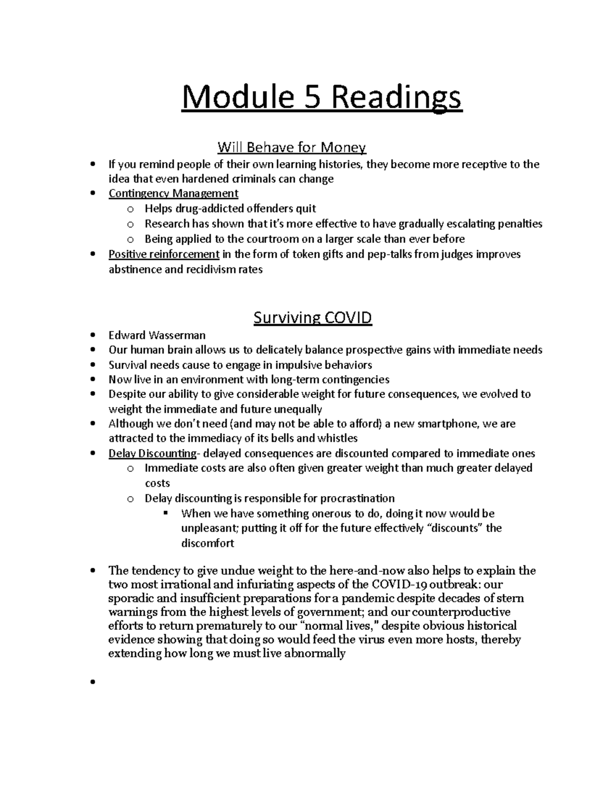 Module 5 Readings Notes - Module 5 Readings Will Behave for Money If ...