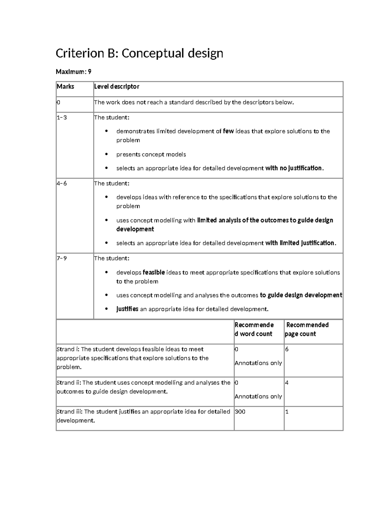 Criterion B- simplified - Criterion B: Conceptual design Maximum: 9 ...