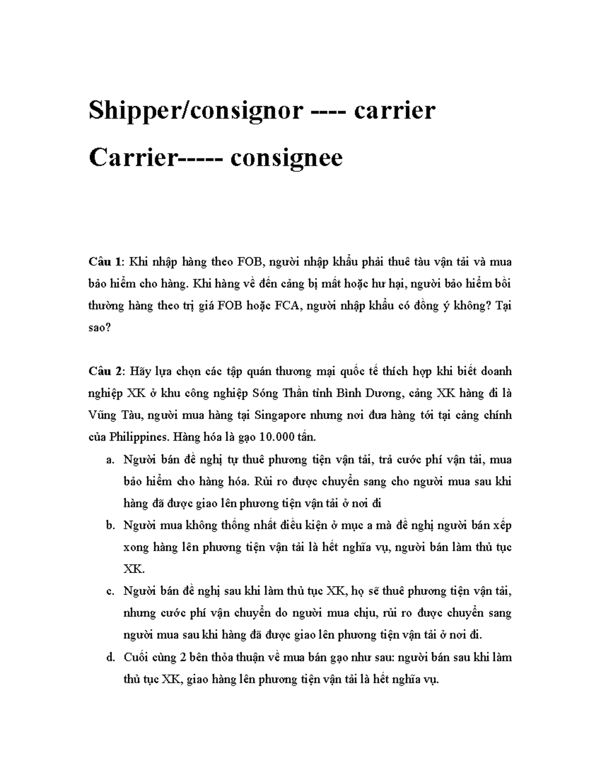 Bai tap thuc hanh - Bài thực hành về vận tải giao nhận - Shipper ...