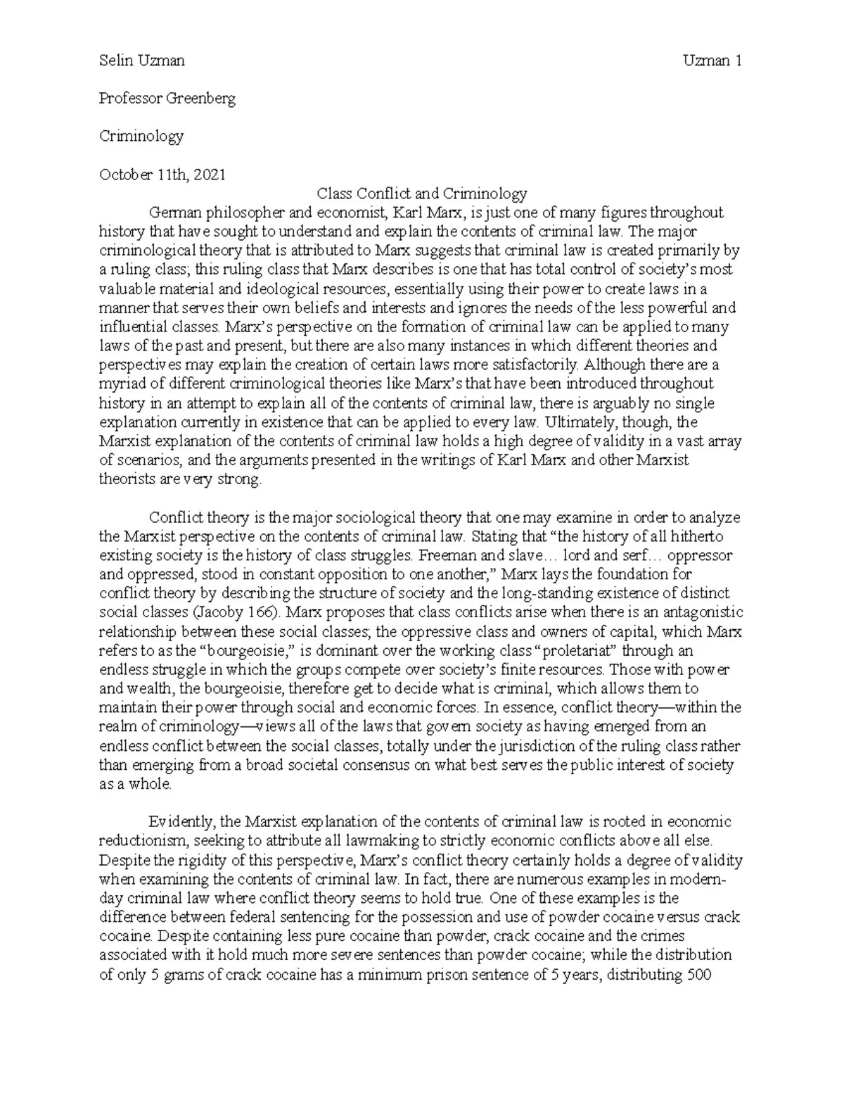 CRIM - Paper 1 - Essay comparing the many theories that exist to ...