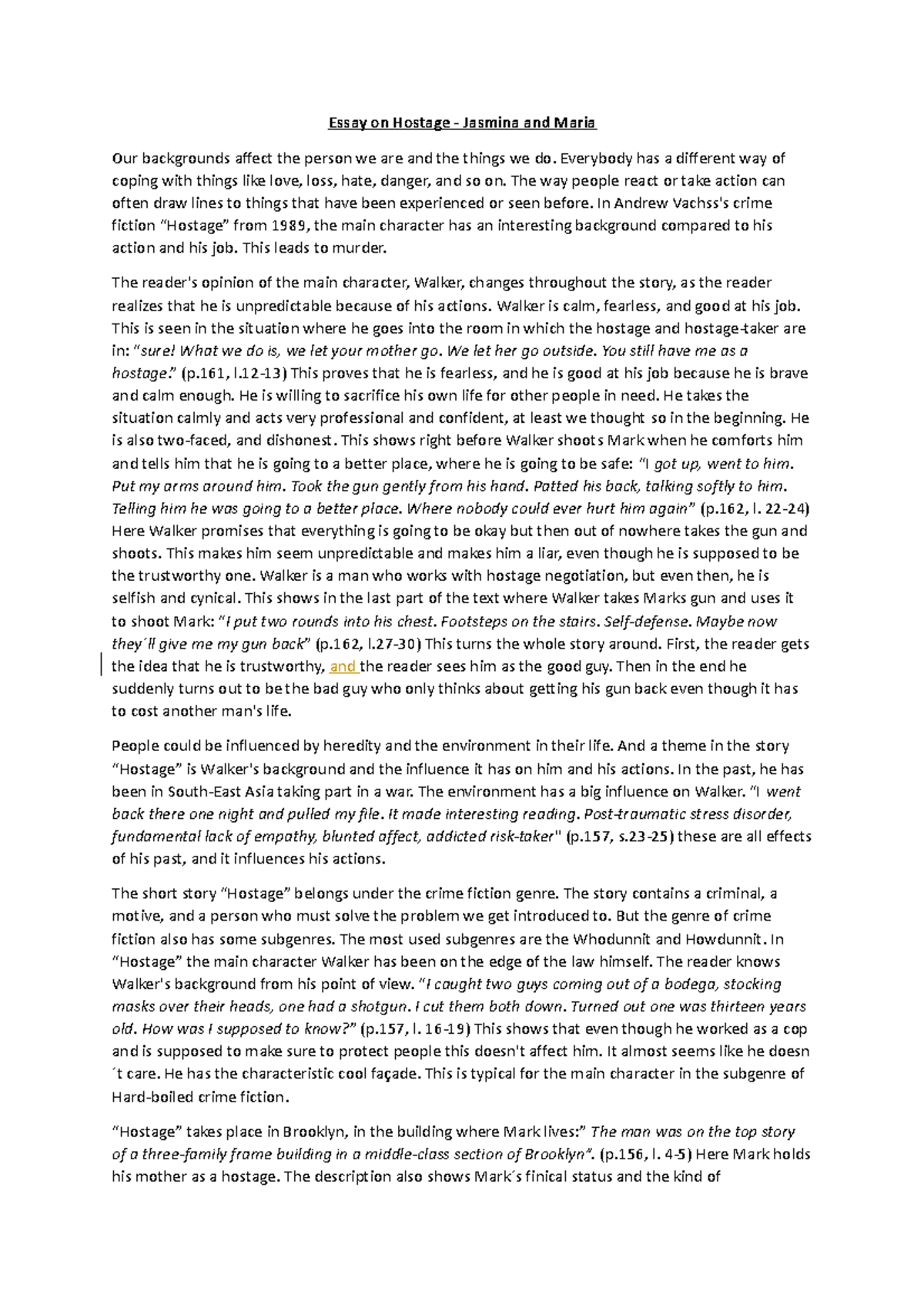 Essay - Hostage-2-2 - Essay on Hostage - Jasmina and Maria Our ...