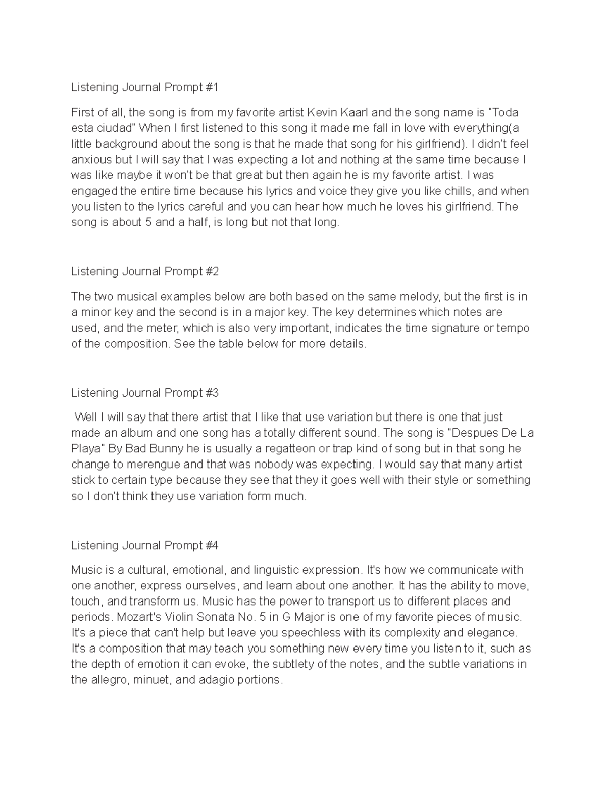 Module 3 all listening journals - Listening Journal Prompt # First of ...