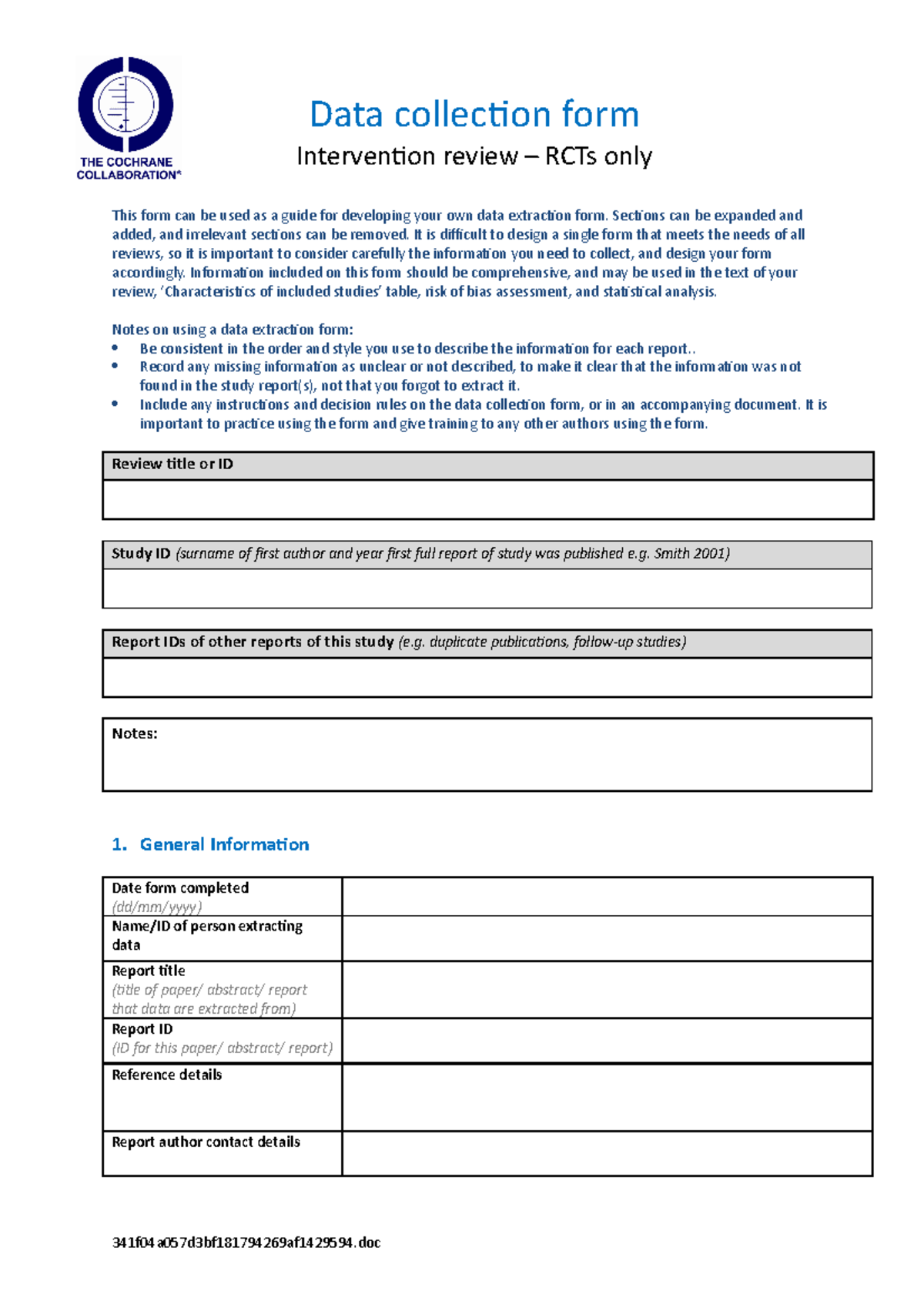 Good practice data extraction form - RCTs - Data collecion form ...