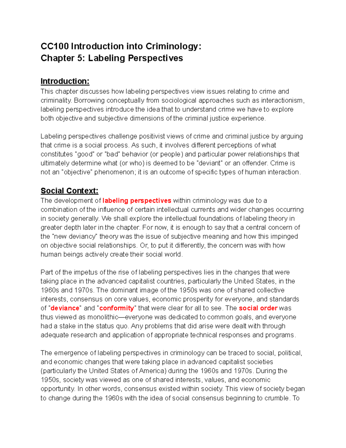 CC100 Chapter 5 Notes - CC100 Introduction into Criminology: Chapter 5 ...