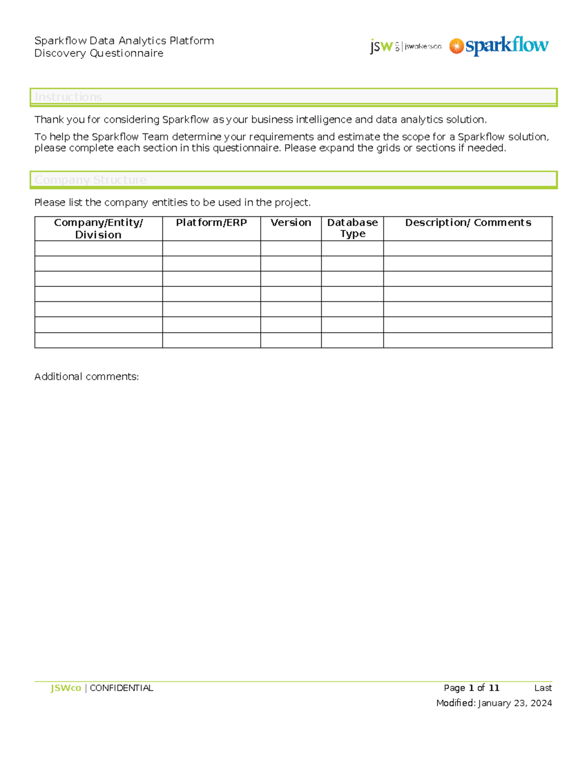 Sparkflow Discovery Questionnaire - Discovery Questionnaire Instructions Thank you for ...