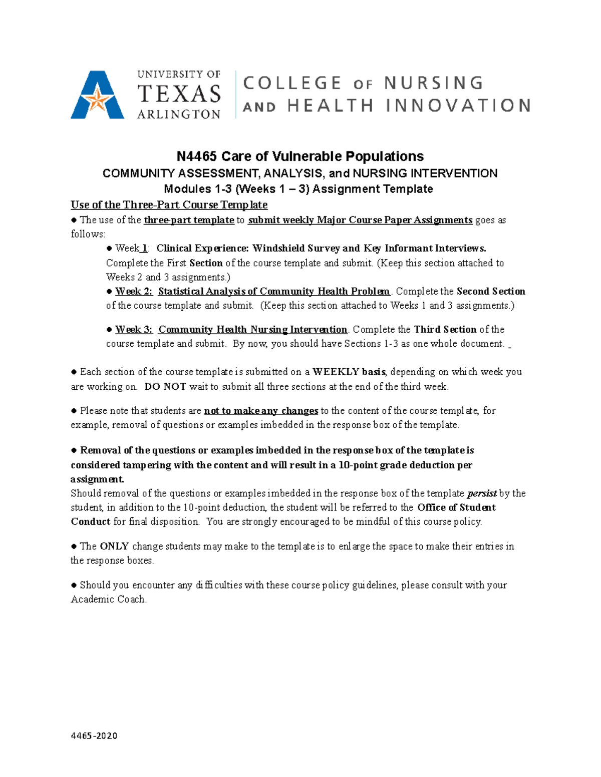 N4465 assignment weeks 1 3 template 2020 filled week 2 - N4465 Care of ...