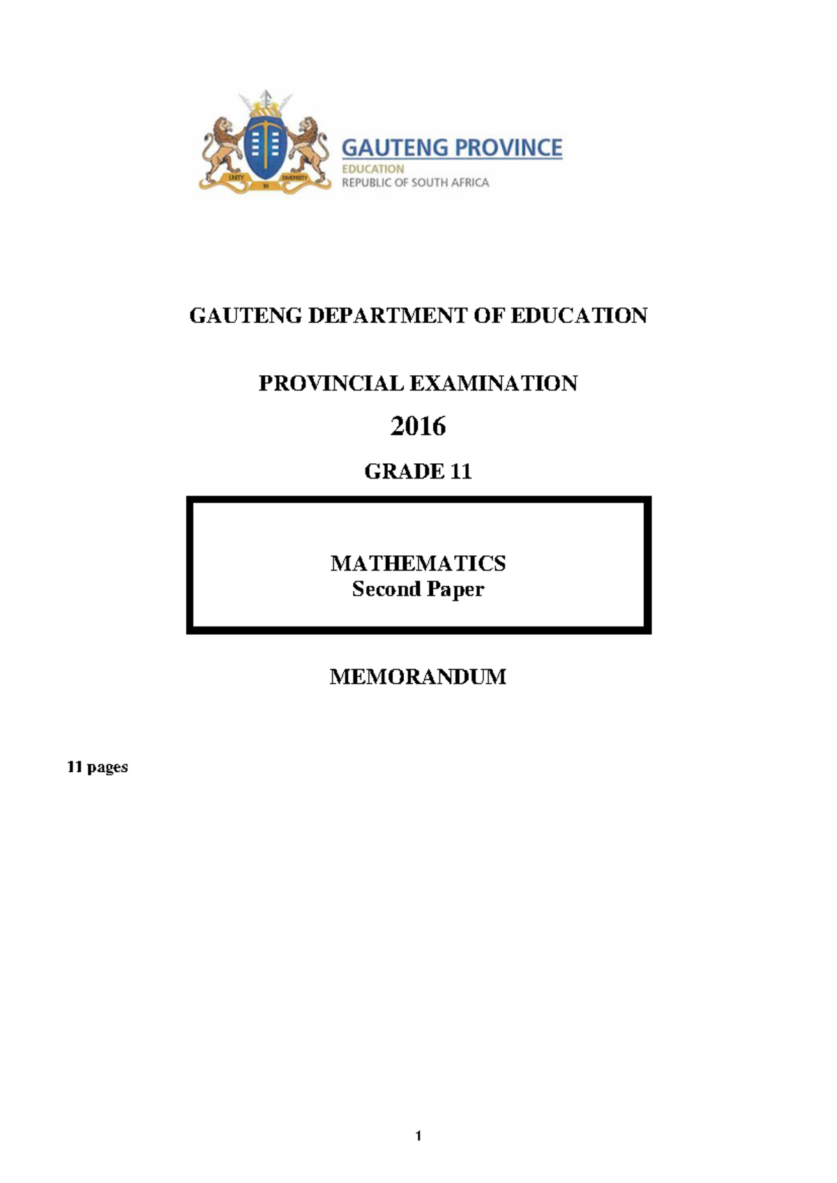 Gr 11 Math II GDE Junie 2016 Memo - GAUTENG DEPARTMENT OF EDUCATION ...