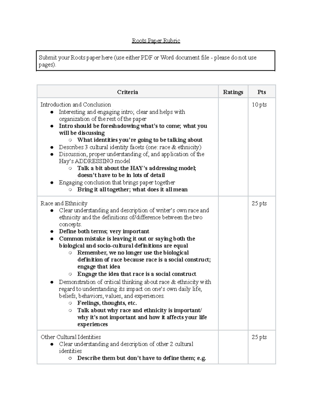 Roots Paper Rubric - Roots Paper Rubric Submit your Roots paper here ...
