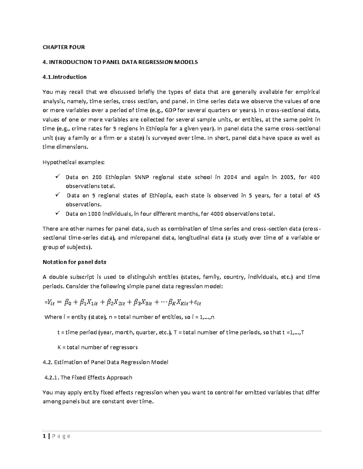 4 5929036222792992301 - CHAPTER FOUR 4. INTRODUCTION TO PANEL DATA REGRESSION MODELS 4.1 You may ...