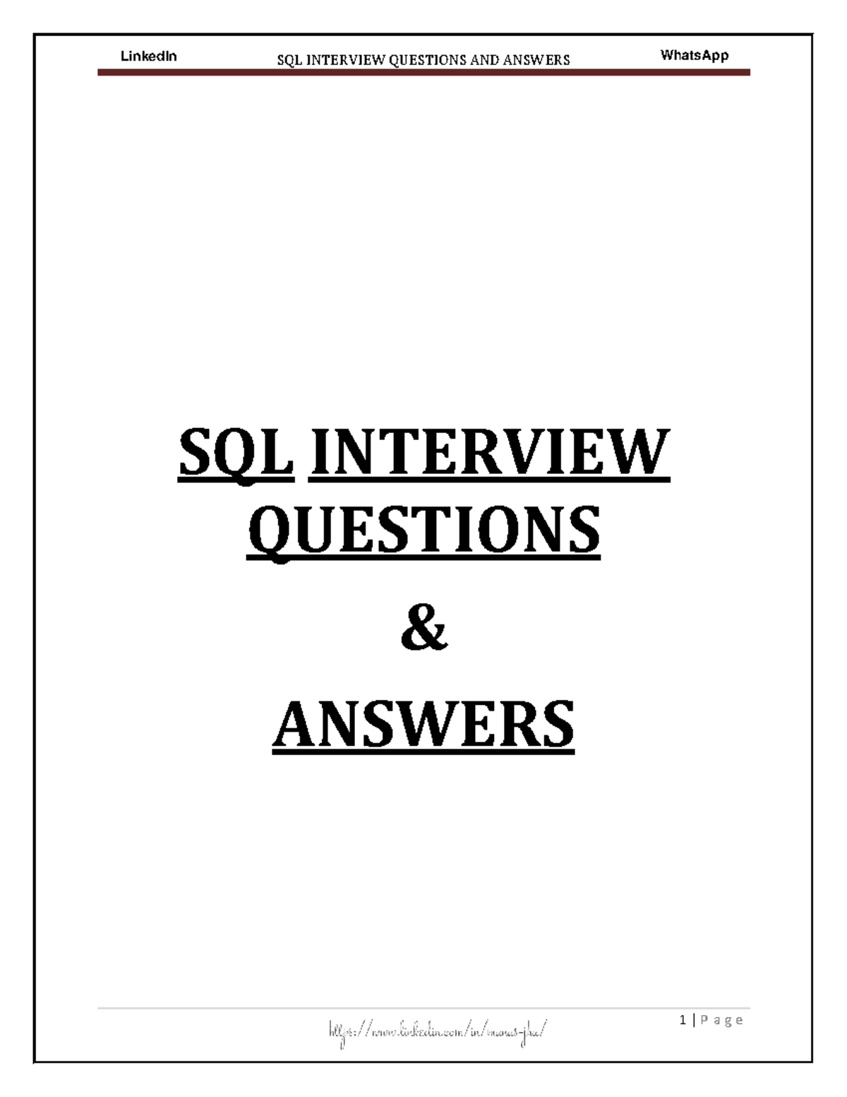 SQL Interview Questions - SQL INTERVIEW QUESTIONS AND ANSWERS SQL ...